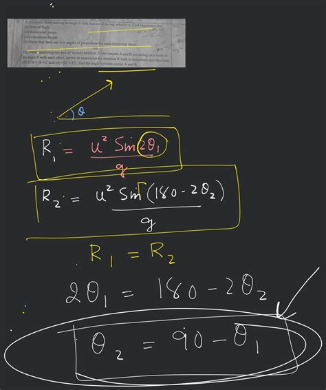 A Projectile Fired Making An Angle 0 With Horizontal Having Velocity U F