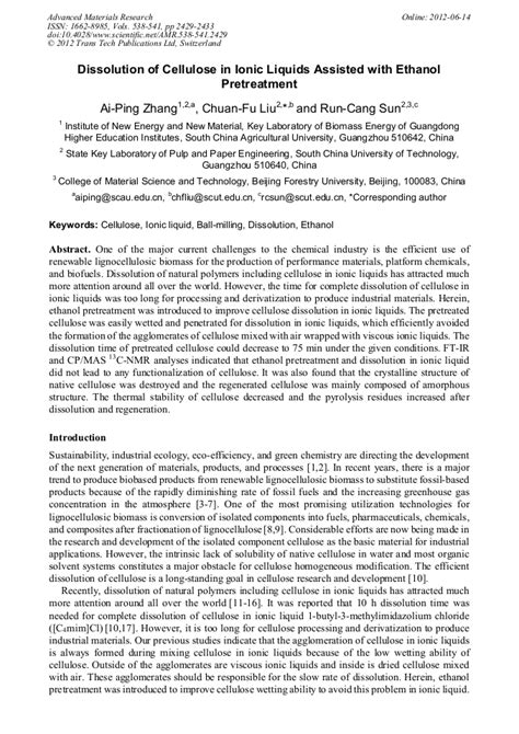 Dissolution Of Cellulose In Ionic Liquids Assisted With Ethanol