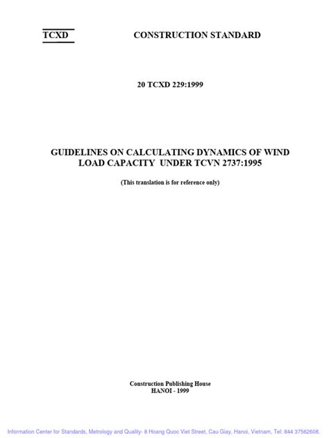 20 Tcxd 229 1999 Guidelines On Caculating Dynamics Of Wind Load Capacity Under Tcvn 2737 1995