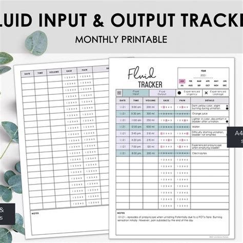 fluid input and output tracker manage weekly or monthly fluids etsy