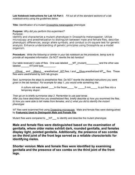 Lab Notebook Instructions For Lab 1A Ver 2 Title Identification Of A