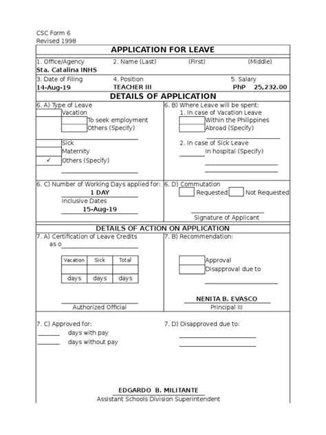 Csc Form 6 Leave Form New 2019 Pdf Leave Of Absence Labor