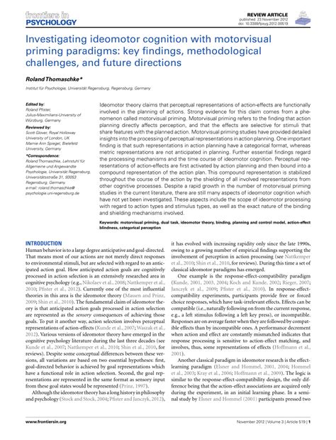 Pdf Investigating Ideomotor Cognition With Motorvisual Priming