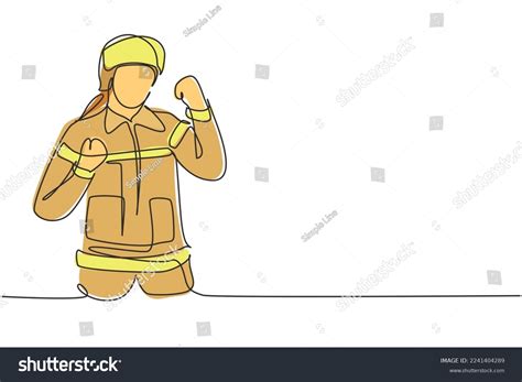 Single Continuous Line Drawing Firefighters Celebrate Stock Vector