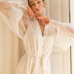 Bride Robe Pleated Sleeves Luxury Bride Robe Long Bridal Robe