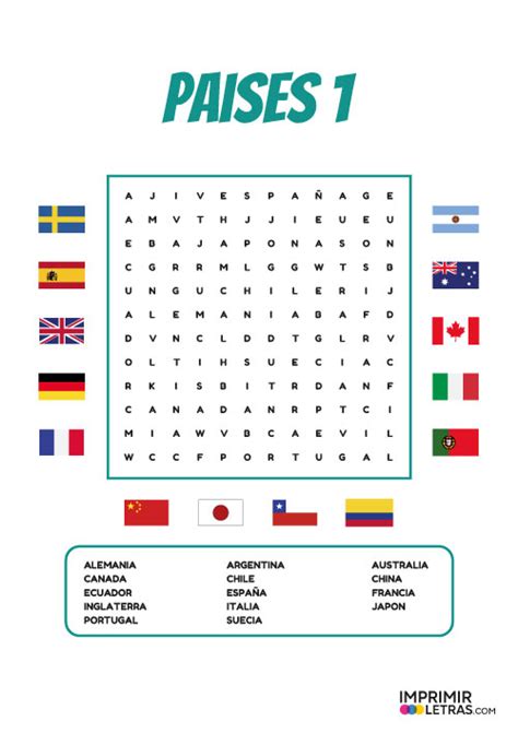 Sopa De Letras Paises Para Buscar En Familia Sopas De