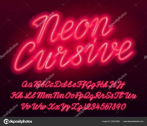 Neon Cursive Alphabet Font Red Color Lowercase Uppercase Bright Letters Stock Vector By