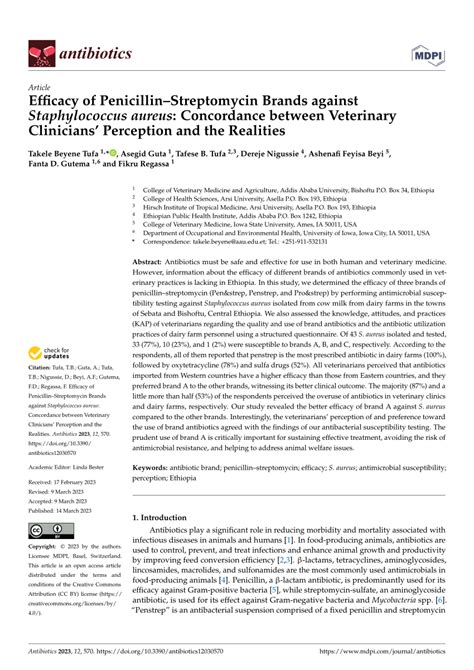 Pdf Efficacy Of Penicillin Streptomycin Brands Against Staphylococcus Aureus Concordance