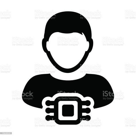 심계 픽토그램에서 추적 시스템을 위한 남성 사용자 프로필 아바타 기호를 가진 인간 칩 임플란트용 Rfid 아이콘 벡터 0명에