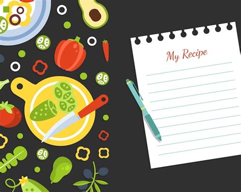 Premium Vector My Recipe Blank Card Template With Fresh Vegetables Pattern Vegetarian Cookbook