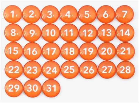 31 Orange Glass Calendar Number Magnets Two Sizes Available Dime