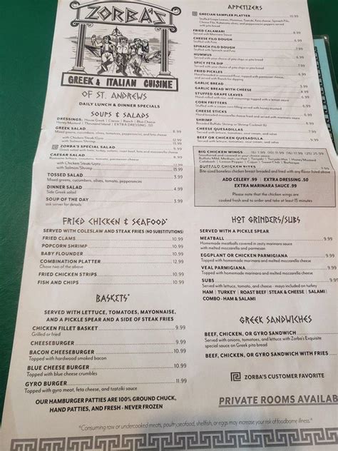 Menu At Zorbas Greek Restaurant Columbia St Andrews Rd Ste 50