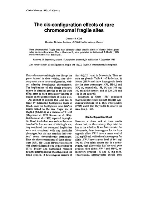 pdf the cis configuration effects of rare chromosomal fragile sites