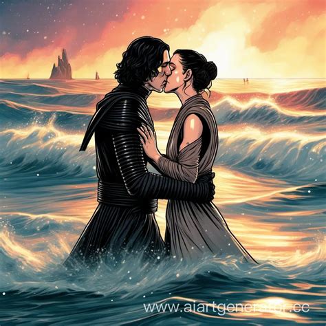 Kylo Ren And Rey Romantic Sea Kiss Ai Art Generator
