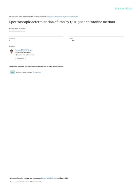 Spectroscopic Determination Of Iron By 110 Phenanthroline Method Pdf Acid Absorbance