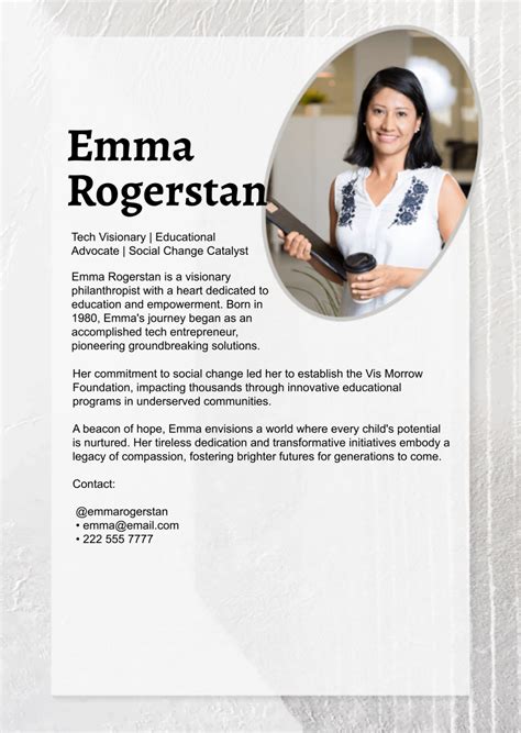 Free Philanthropist Bio Template To Edit Online