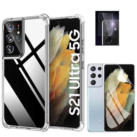 삼성 갤럭시 S21 Fe 울트라 에어백 케이스 및 삼성 S 21 Fe 울트라 S20 플러스 충격 방지 실리콘 커버에 대한 하이드로겔 필름 삼성 S21 울트라 S21 Fe