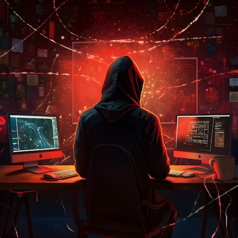 premium ai image hooded computer hacker stealing information with laptop