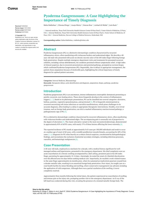 Pdf Pyoderma Gangrenosum A Case Highlighting The Importance Of