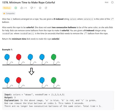 1578 minimum time to make rope colorful