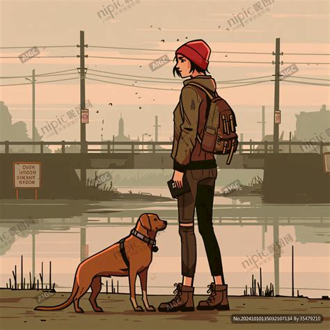 Ai创作图遛狗插画 车站等车的女孩插画 插画小狗和女孩 小孩牵狗插画 孤独的小狗插画 等车的女孩 寂寞的小狗插画 人狗生活场景 溜狗的女人