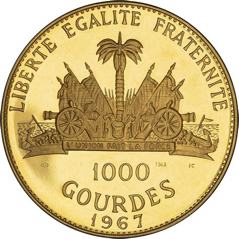 1967 Haiti Gold Proof 1000 Gourdes Coin Chards