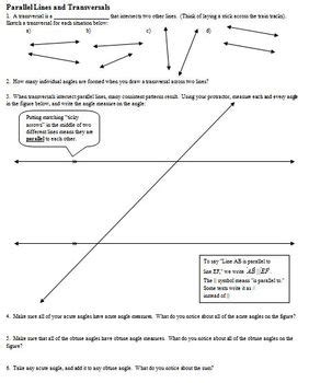 Parallel Lines And Transversals With Answer Key Editable TPT