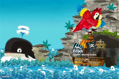 비밀 동굴 밖으로 항해 바다를 항해 하는 해적선과 만화 장면 Regatta에 대한 스톡 벡터 아트 및 기타 이미지 Regatta 갤리온선 고래 Istock