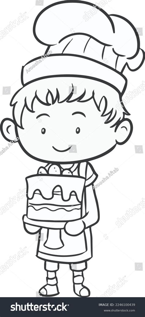 Coloring Page Cartoon Cheif Cakelittle Chef Stock Vector Royalty Free 2246100439 Shutterstock