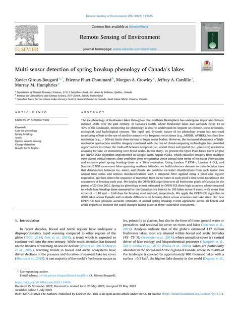Pdf Multi Sensor Detection Of Spring Breakup Phenology Of Canadas Lakes