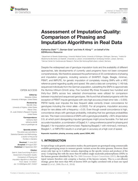 Pdf Assessment Of Imputation Quality Comparison Of Phasing And