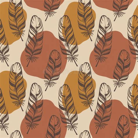 Bohemian Feather Pattern In Earth Tones Abstract Background For Fabric