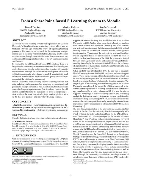 Pdf From A Sharepoint Based E Learning System To Moodle