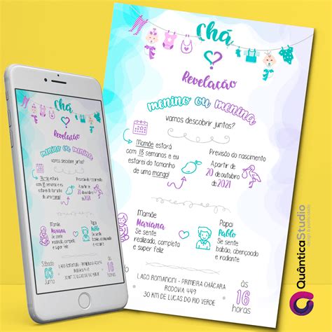 Convite Digital Chá Revelação Quântica Studio para enviar por Whatsapp