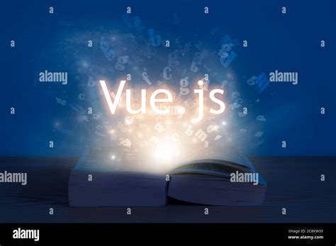 Learn Vue Js Light Coming From Open Book With Words Vue Js Education Concept Learn