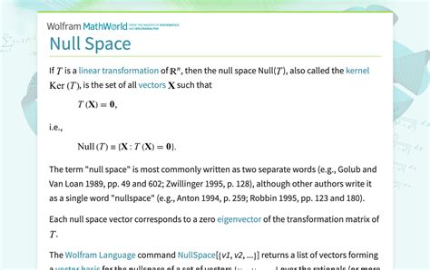 Null Space From Wolfram Mathworld