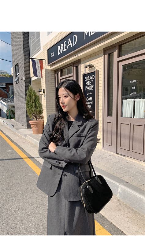 핫핑 Set Made 포킹 테일러드 백슬릿 쓰리버튼 자켓 Made 포킹 절개 트임 롱스커트