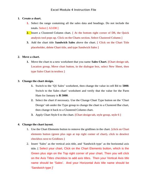 Excel Charts Activity Instructions Pdf Chart