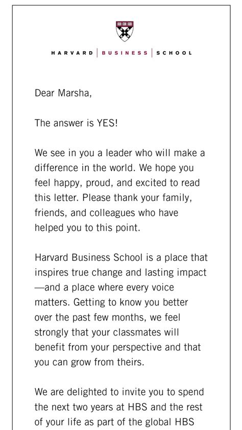 I Am Happy To Share That I Have Been Accepted Into The Harvard Business School Hbs Mba Class
