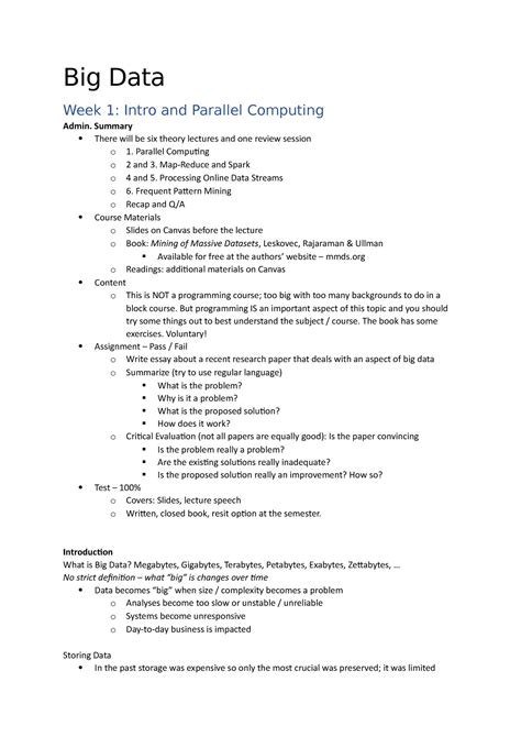 Big Data Lectures Big Data Week 1 Intro And Parallel Computing Admin