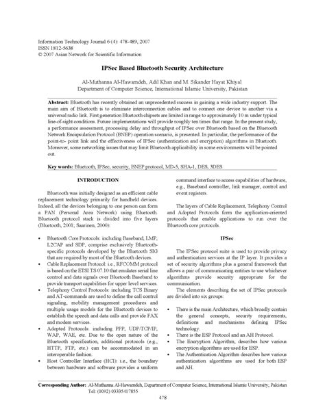 Pdf Ipsec Based Bluetooth Security Architecture