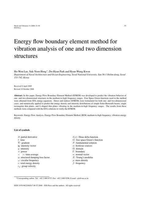 Pdf Energy Flow Boundary Element Method For Vibration Analysis Of One