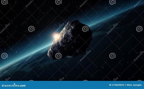 Comet Asteroid Meteorite Flying To Earth On Starry Night Sky Glowing Asteroid Earth Day Stock