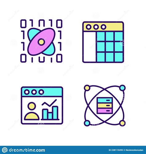 Science Data Mining Rgb Color Pixel Perfect Icons Set Stock Vector