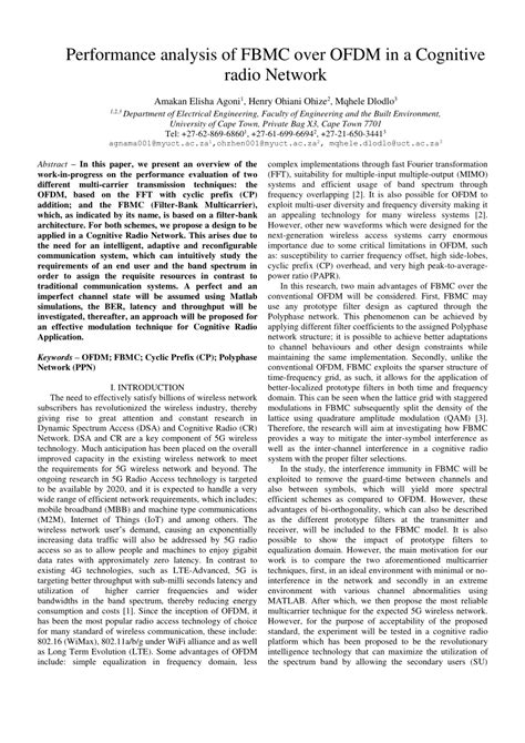 pdf performance analysis of fbmc over ofdm in a cognitive radio network