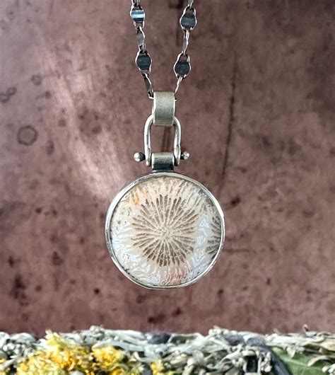Fossilized Coral With Pinned Hinge Bail Sterling Silver Pendant