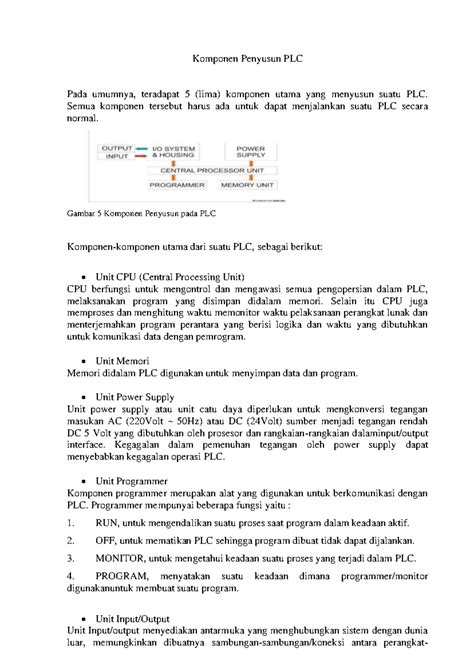 Komponen Penyusun PLC Komponen Penyusun PLC Pada Umumnya Teradapat 5 Lima Komponen Utama