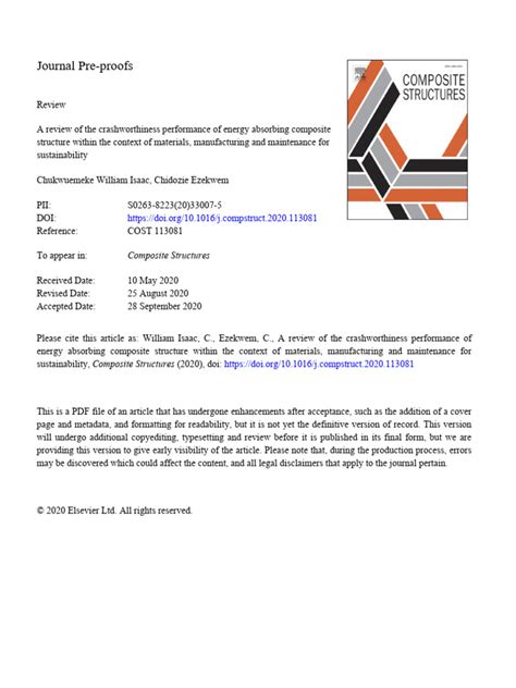 A Review Of The Crashworthiness Performance Of Energy Absorbing Composite Pdf Composite