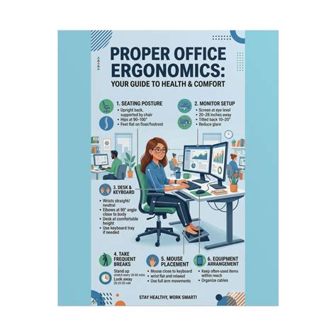 Office Ergonomics Poster Rolled Posters Workplace Health Guide Desk