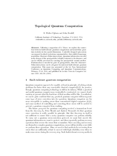 Topological Quantum Computation Pdf Quantum Computing Applied Mathematics